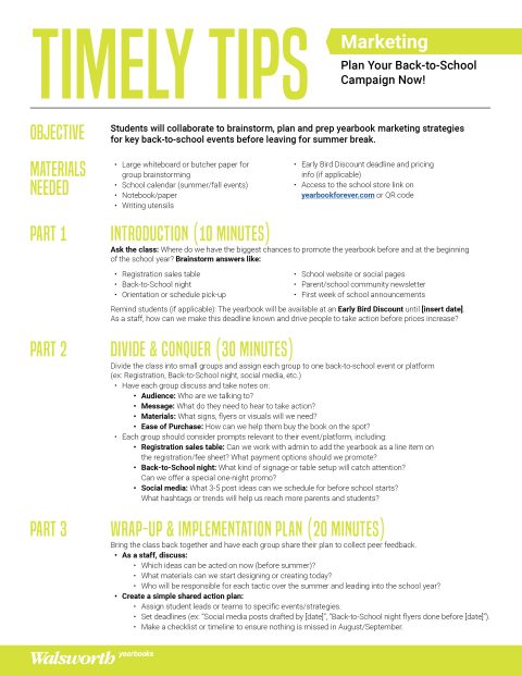 Timely Tips | Yearbook Adviser Handouts